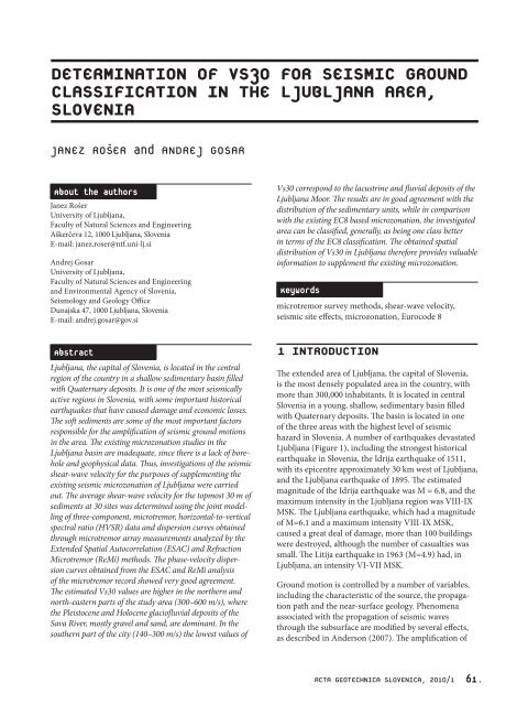 Determination of VS30 for seismic ground classification in the ...