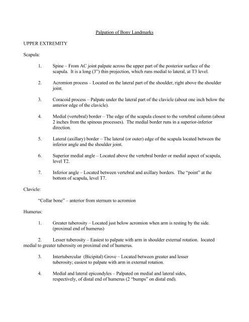 Palpation of Bony Landmarks