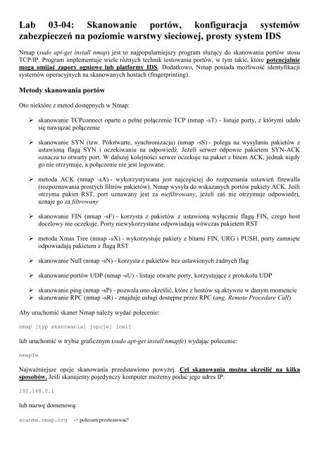 Lab 03-04: Skanowanie portów, konfiguracja ... - Robert Banasiak