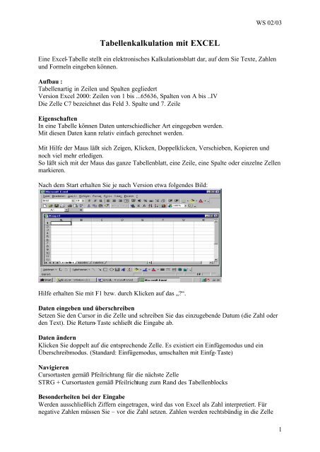 Exceltabellenkalkulation
