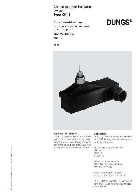 Closed position indicator switch Type K01/1 for ... - fh-teknik a/s