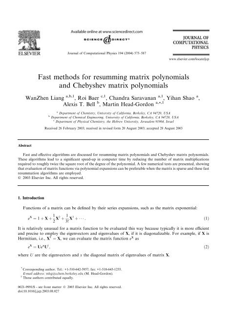 Fast methods for resumming matrix polynomials and Chebyshev ...