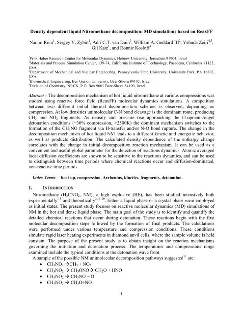 Density dependent liquid Nitromethane decomposition: MD ...