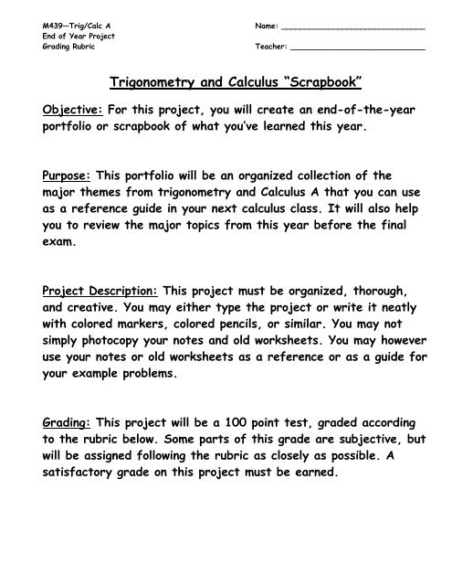 Trigonometry and Calculus ?Scrapbook?