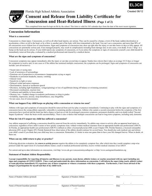 Official Concussion Consent Form - Florida High School Athletic ...