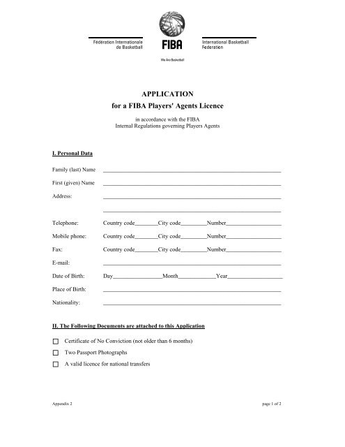Application Form for Agents - FIBA Europe