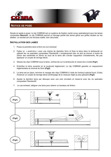 notice de pose clip invisible Cobra® fastener (PDF) - Fiberdeck