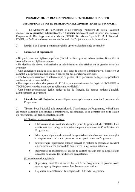 PROGRAMME DE DEVELOPPEMENT DES FILIERES ... - FIDAfrique
