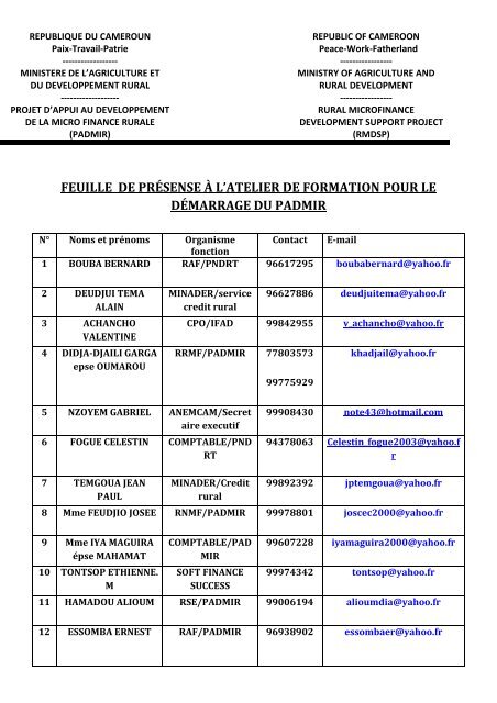 Liste des Participants à la formation - FIDAfrique