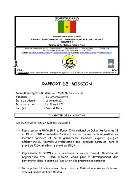rapport de mission participation du promer au dakar agricole ...