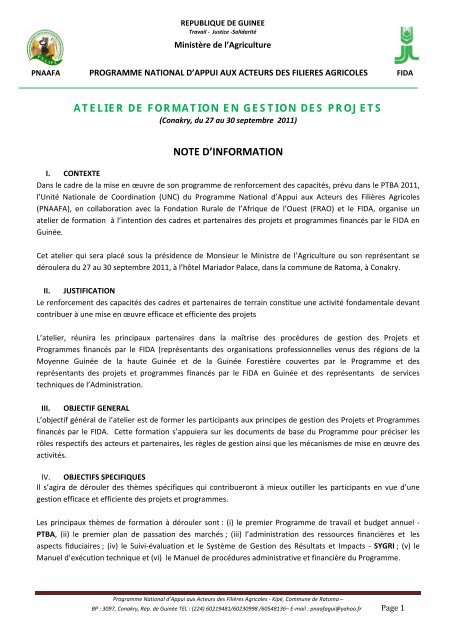 Note d'Information de l'atelier - FIDAfrique