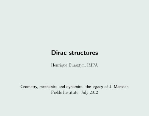 An Introduction To Dirac Structures Fields Institute