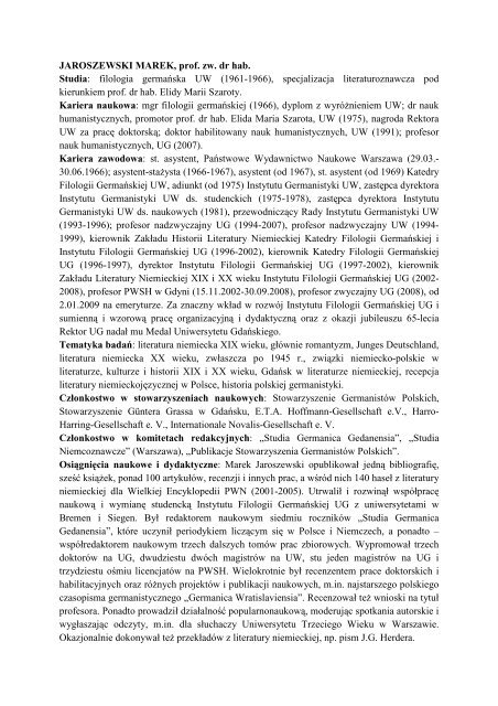 Prof. zw. dr hab. Marek Jaroszewski