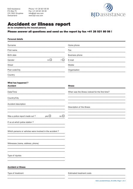 Accident or illness report - FILA