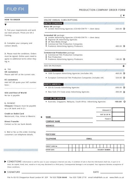 PRODUCTION COMPANY ORDER FORM £ - File Fx