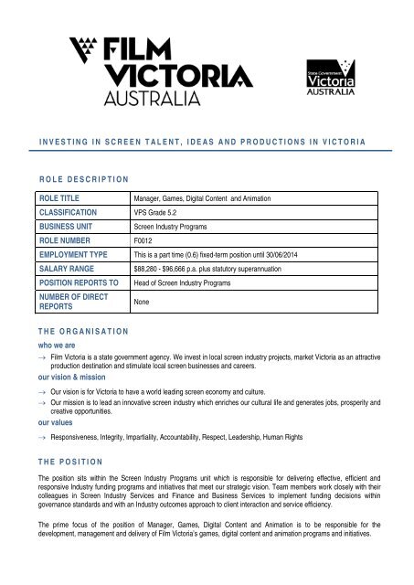 INVESTING IN SCREEN TALENT, IDEAS AND ... - Film Victoria