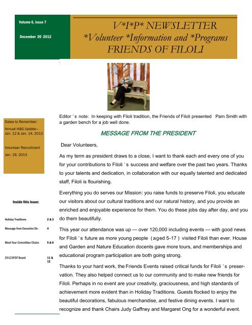 V*I*P* NEWSLETTER *Volunteer *Information and *Programs ... - Filoli