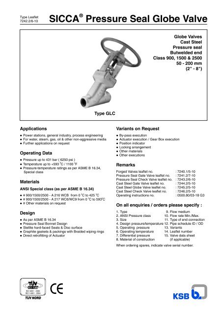 SICCA Pressure Seal Globe Valve - Filter