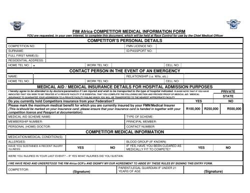 FIM Africa COMPETITOR MEDICAL INFORMATION FORM ...