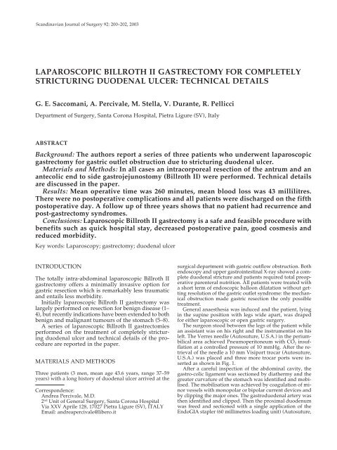 Laparoscopic Billroth II gastrectomy for completely stricturing