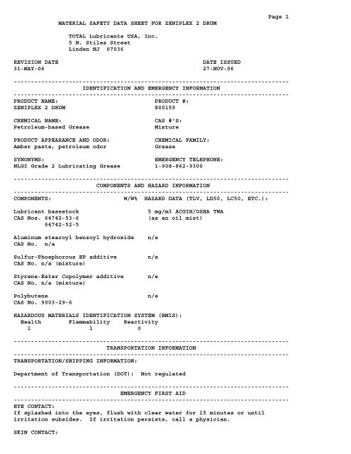 Page 1 MATERIAL SAFETY DATA SHEET FOR ZENIPLEX 2 DRUM ...