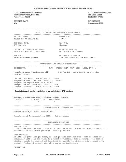 Multis MS NA Grease #2 - TOTAL Lubricants USA Southwest, LLC