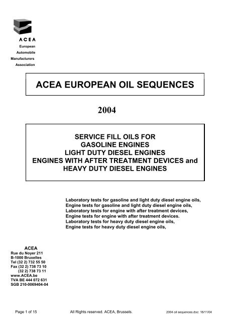 ACEA EUROPEAN OIL SEQUENCES 2004