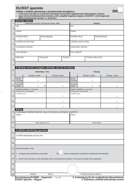 Bescheinigung EU/EWR - Ungarisch 2004