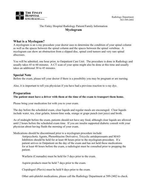 Myelogram What is a Myelogam? - The Finley Hospital