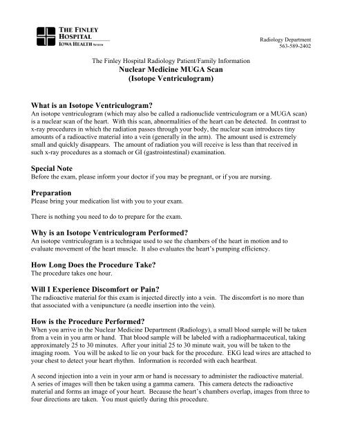 MUGA Scan (Ventriculogram) - The Finley Hospital