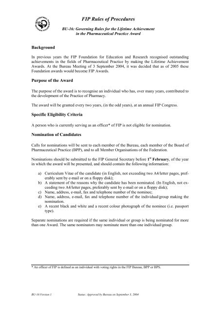 FIP Rules of Procedures - International Pharmaceutical Federation ...