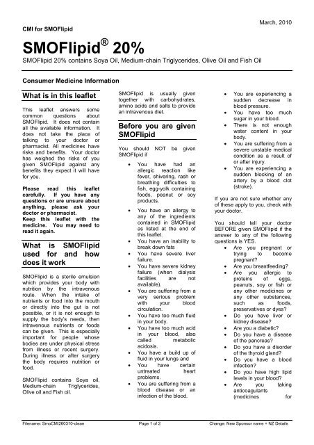 SMOFlipid 20% contains Soya Oil, Medium-chain ... - Medsafe