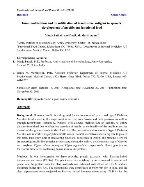 Sprouts can be a good source of insulin - Functional Food Center