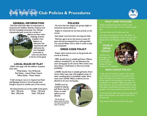 Cole Park Golf Club Policies & Procedures - Fort Campbell MWR