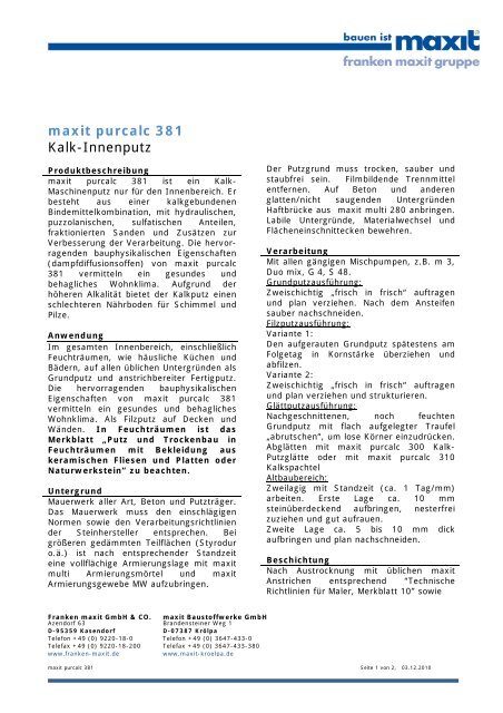 maxit purcalc 381 Kalk-Innenputz - maxit Baustoffwerke GmbH