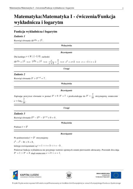 Matematyka:Matematyka I - ćwiczenia/Funkcja wykładnicza i logarytm