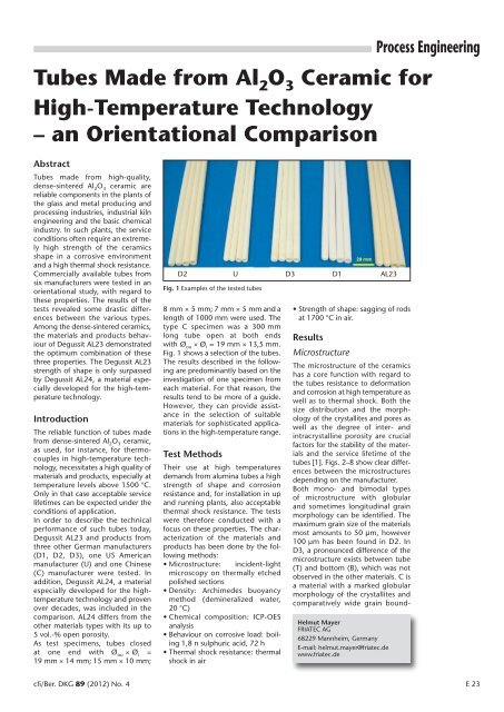 Tubes made of DEGUSSIT ceramics for High-Temperature ... - Friatec