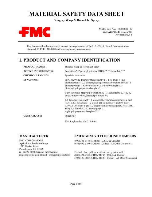 Stingray Wasp & Hornet Jet Spray - FMC Corporation