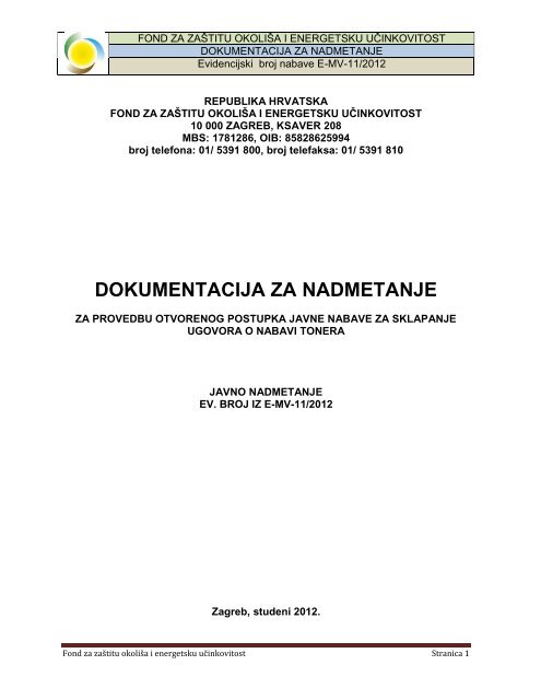 dokumentacija za nadmetanje - Fond za zaštitu okoliša i energetsku ...