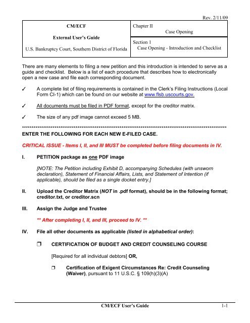 Case Opening - Introduction and Checklist - Southern District of ...