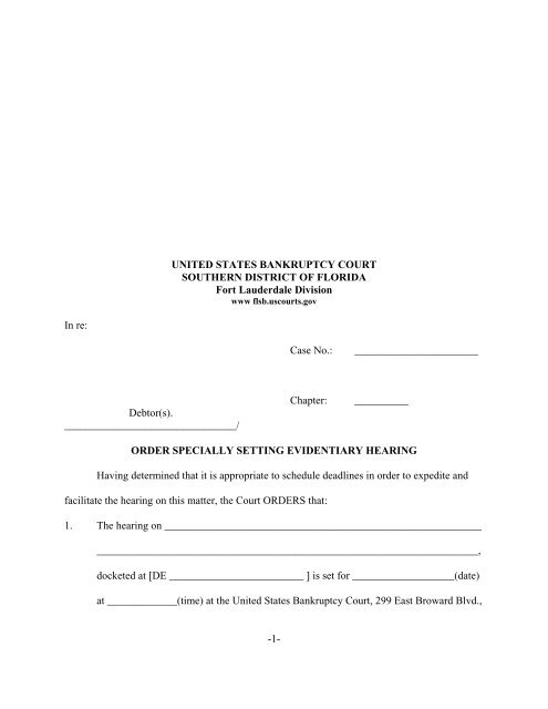 Order Specially Setting Evidentiary Hearing - Southern District of ...