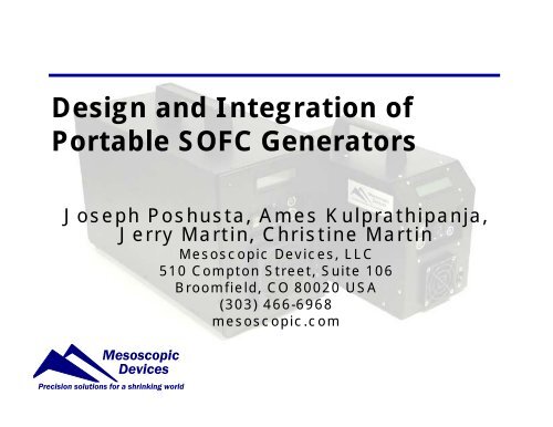 Design and Integration of Portable SOFC ... - Fuel Cell Markets