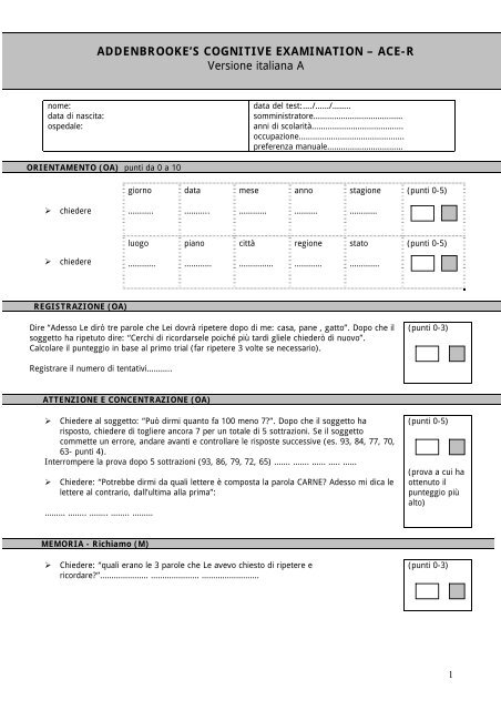 ADDENBROOKE'S COGNITIVE EXAMINATION – ACE-R Versione ...