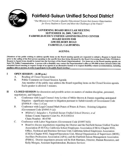 Agendas - Fairfield-Suisun Unified School District
