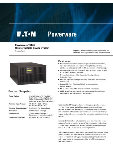 Eaton 9140 Product Brochure - Fusion Power System