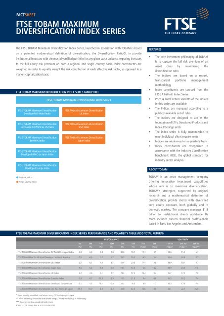 FTSE TOBAM Maximum Diversification Index Series Factsheet