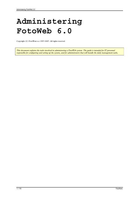 FotoWeb 6.0 User Guide - Administration - FotoWare