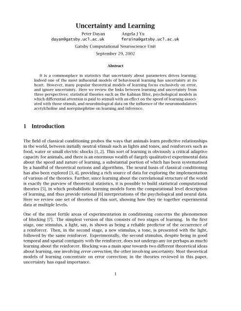 Uncertainty and Learning - UCSD Cognitive Science