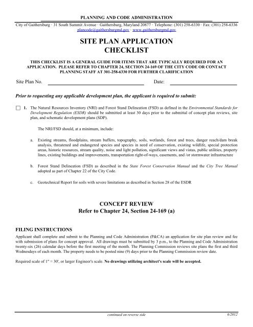 Site or Schematic Development Plan Checklist - City of Gaithersburg