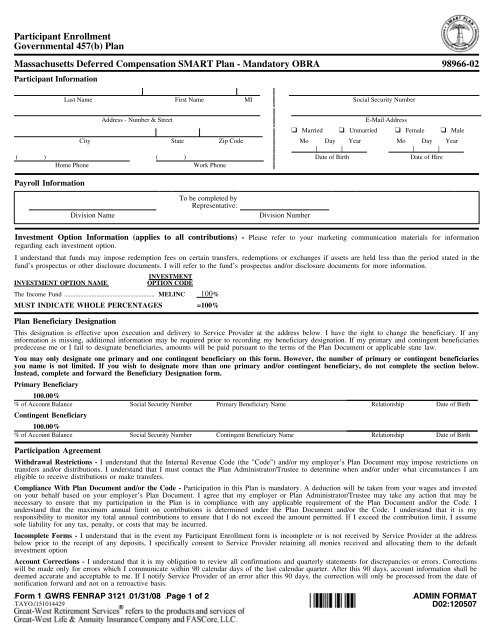 Governmental 457(b) Plan Massachusetts Deferred Compensation